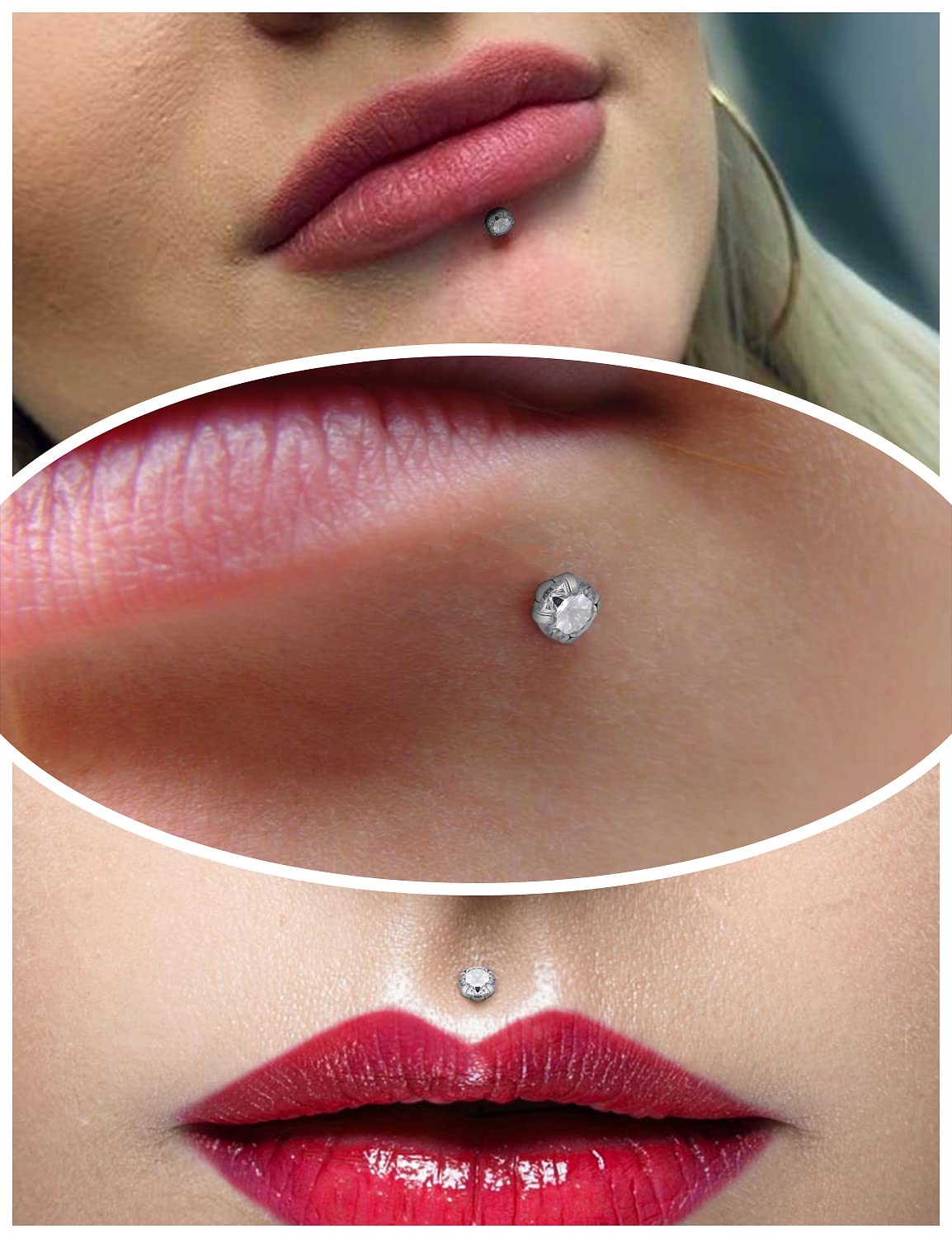 Kridzisw 16G Lip Labret Medusa Monroe Ring Stud Piercing Jewelry 16 Gauge Stainless Surgical Steel Snake Bite Ashley Lip Ring Flat Back Silver Catilage Tragus Helix Earring Piercing Jewelry Women Men