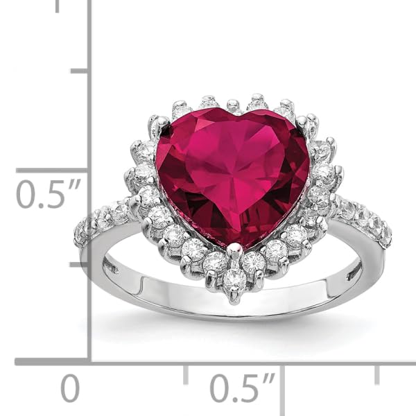 IceCarats 925 Sterling Silver Lab Grown Created Red Ruby White Cubic Zirconia CZ Heart Love Halo Round Ring Size 7