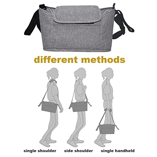 Universal Stroller Organizer,Non-Slip Stroller Caddy Accessories with Insulated Cup Holder,stroller bag organizer for Carrying Diaper, iPhone,Toys & Snacks,Fits Britax, Uppababy,BOB Stroller (Grey)