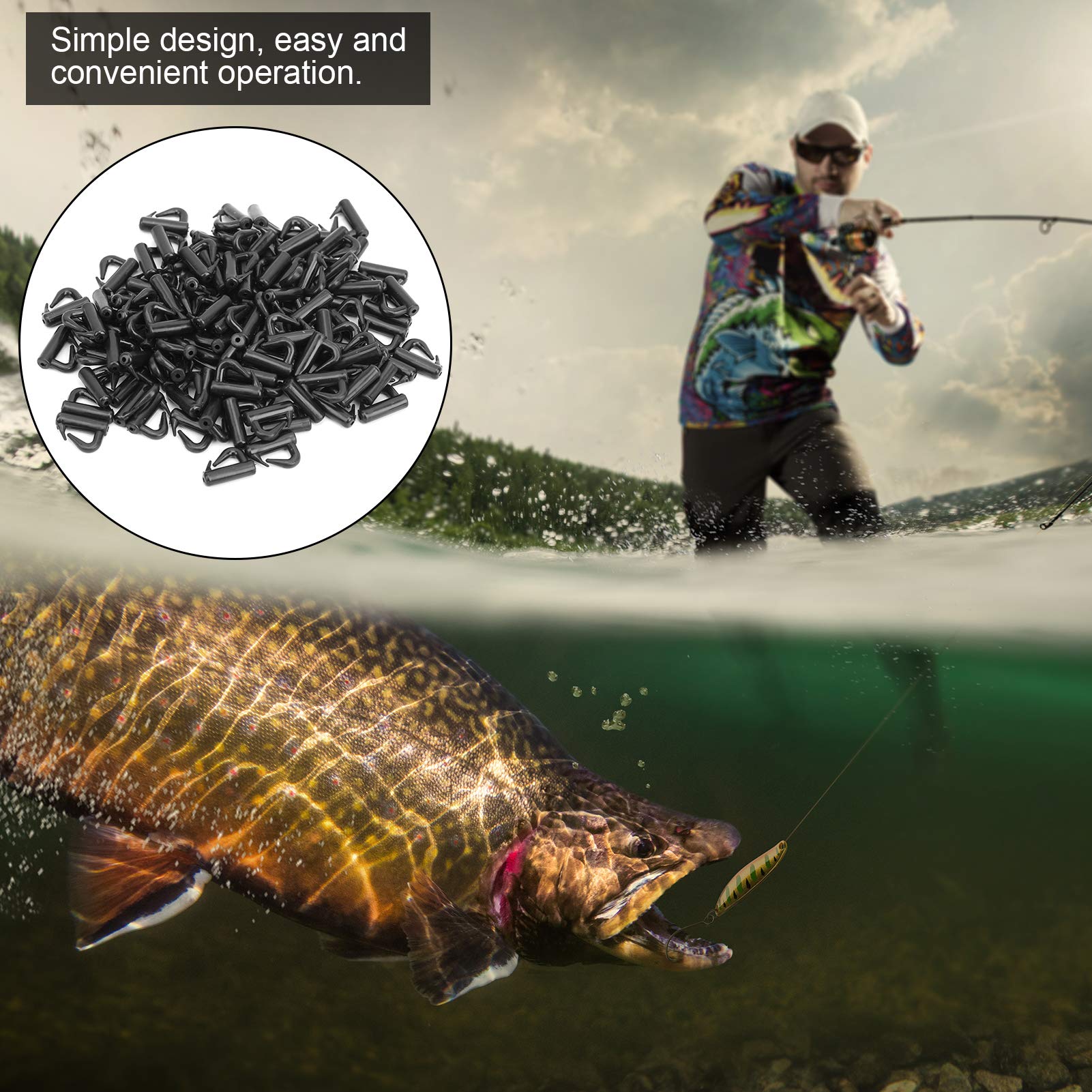 life 120Pcs Plastic Clevis Rotates Snaps in Black, Fast Change Snaps Hose Fittings Fishing Tackle