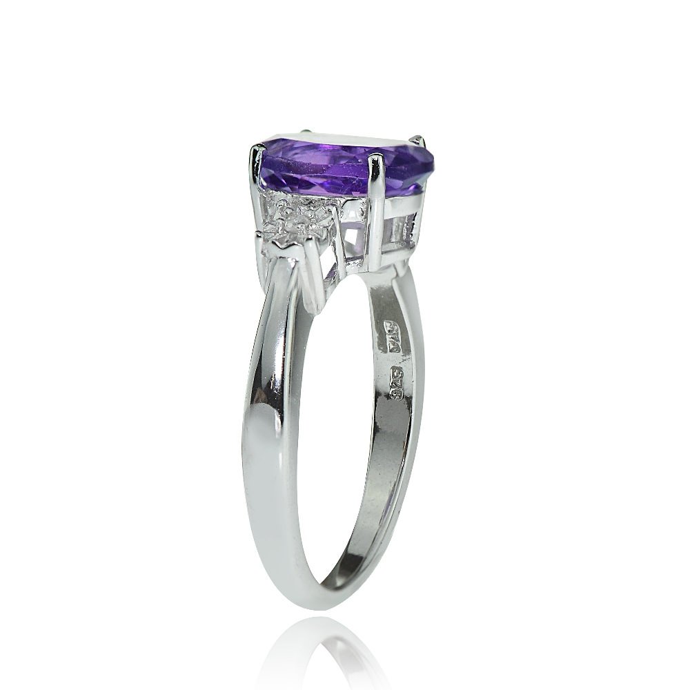 Ice Gems Sterling Silver African Amethyst and Oval Ring, Size 10