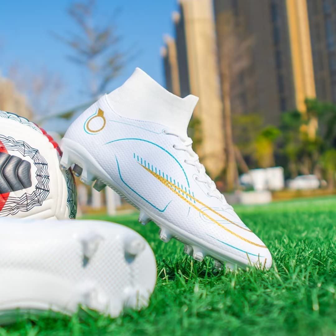 Men's Soccer Cleats Turf Football Boots with High-Top Spikes Ankle Support Professional FG/TF Athletic Shoes