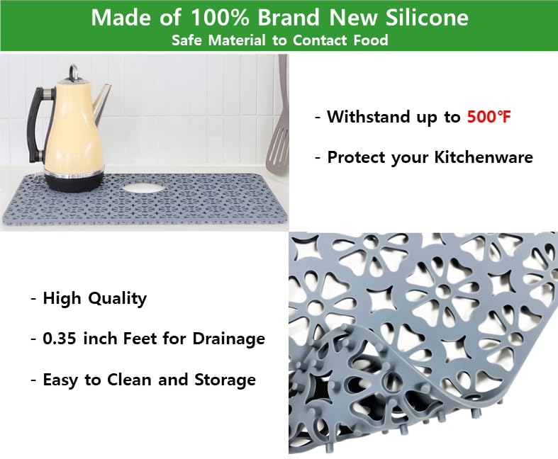 JM TUBBY Multi-Purpose Kitchen Sink Mats (26" x 14") - Versatile Silicone Kitchen Sink Protector: Non-Slip, Heat-Resistant, and Effortless Installation for Your Kitchen (Grey)