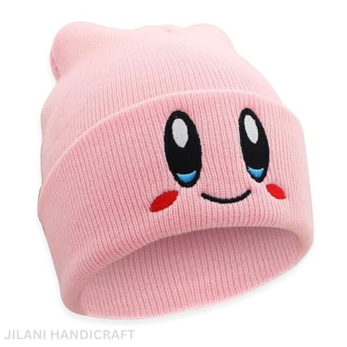 JILANI HANDICRAFT Kir-by Beanies hat Lovely face Embroidery Winter Knitted Hat Bonnet Cap Girls Boys Skiing Warm Unisex (Pink)