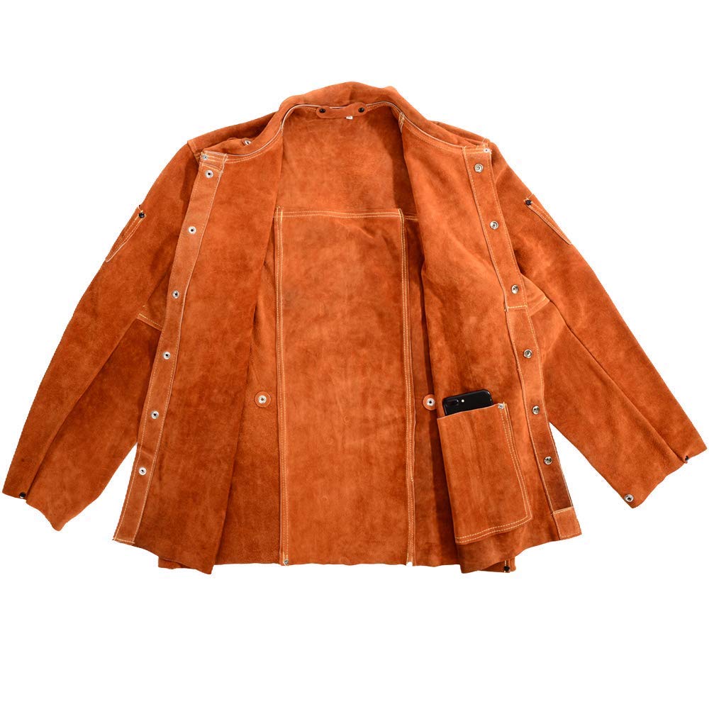 QeeLink Leather Welding Work Jacket with Split Leg Apron Flame-Resistant Heavy Duty Split Cowhide Leather Welder Jackets with Welding Apron for Men & Women, XX-Large