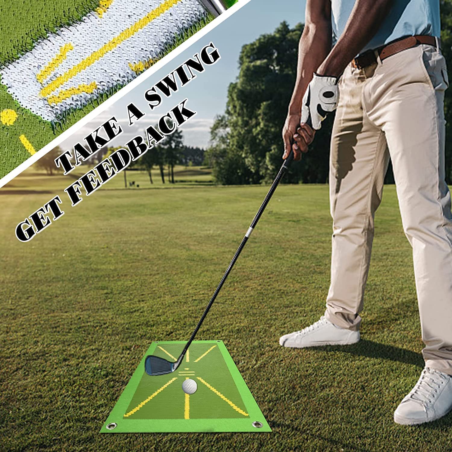 MOTEERLLU Golf Training Mat for Swing Detection Batting,Golf Hitting Impact Mat That Shows Swing Path,Golf Practice Aid Equipment with Golf Ball,Ground Nail,Climbing Nail for Indoor&Outdoor