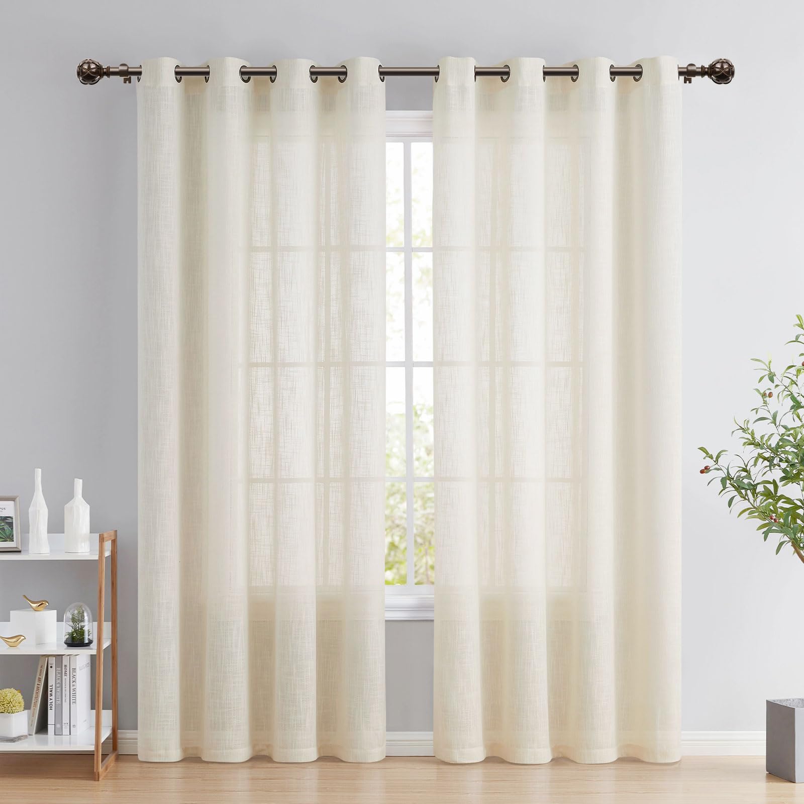 KAMANINA Single Curtain Rod 32 to 58 Inch(2.6-4.8Ft), 7/8 Inch Antique Bronze Adjustable Drapery Rod for Windows, Decorative Netted Texture End