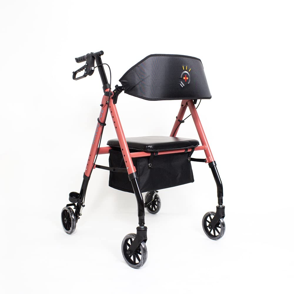 INNOEDGE MEDICAL Deluxe Rollator Walker with Seat Folding Walker with Padded Seat and Backrest, Walker for Seniors 6" Wheels Matte Red