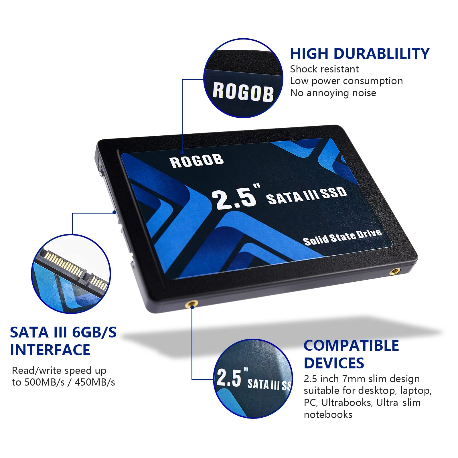 ROGOB 120GB SATA III 6GB/S SSD 2.5 inch 7mm (0.28") Internal Solid State Hard Drive for PC Laptop Ultrabook Desktop