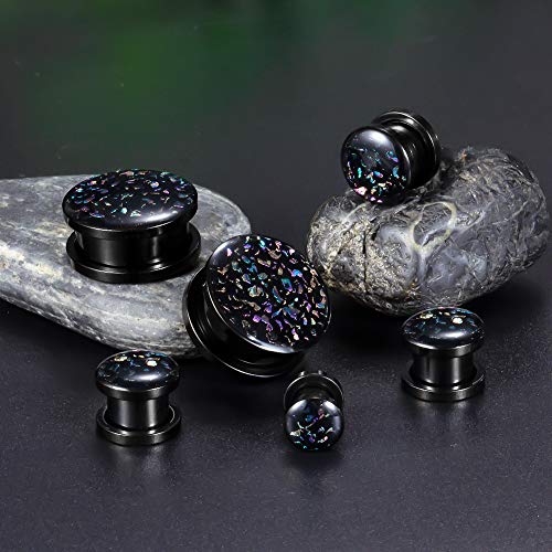 KUBOOZ Gauges Ear Plugs Black Tunnels Screw Back Earrings Upgrade Piercing 1 Pair Gift Packing Stretchers 0g to 1 Inch.