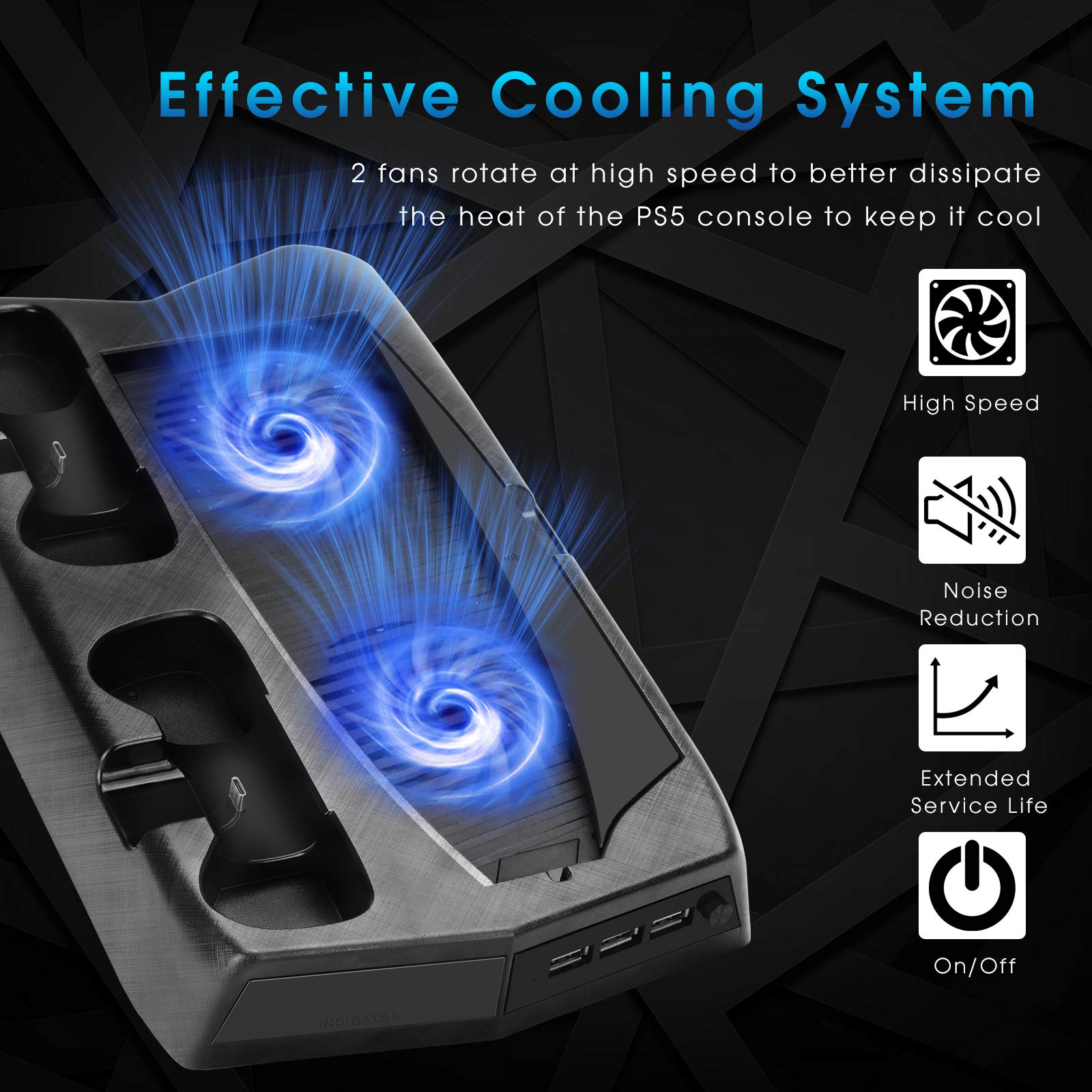 Kootek Vertical Stand with Controller Charging Station for Playstation 5 Console, 2 Cooling Fan for PS5 and PS5 Digital Edition, Dual Controller Charger Station for PS5 Controller Accessories
