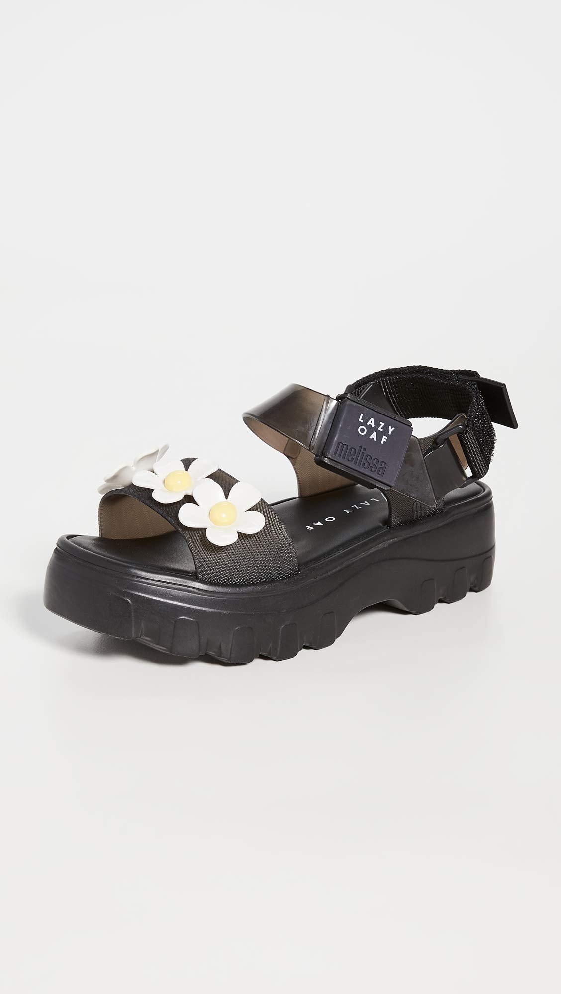 Melissa Women's Kick Off Sandals, Black/White/Yellow, 7 Medium US