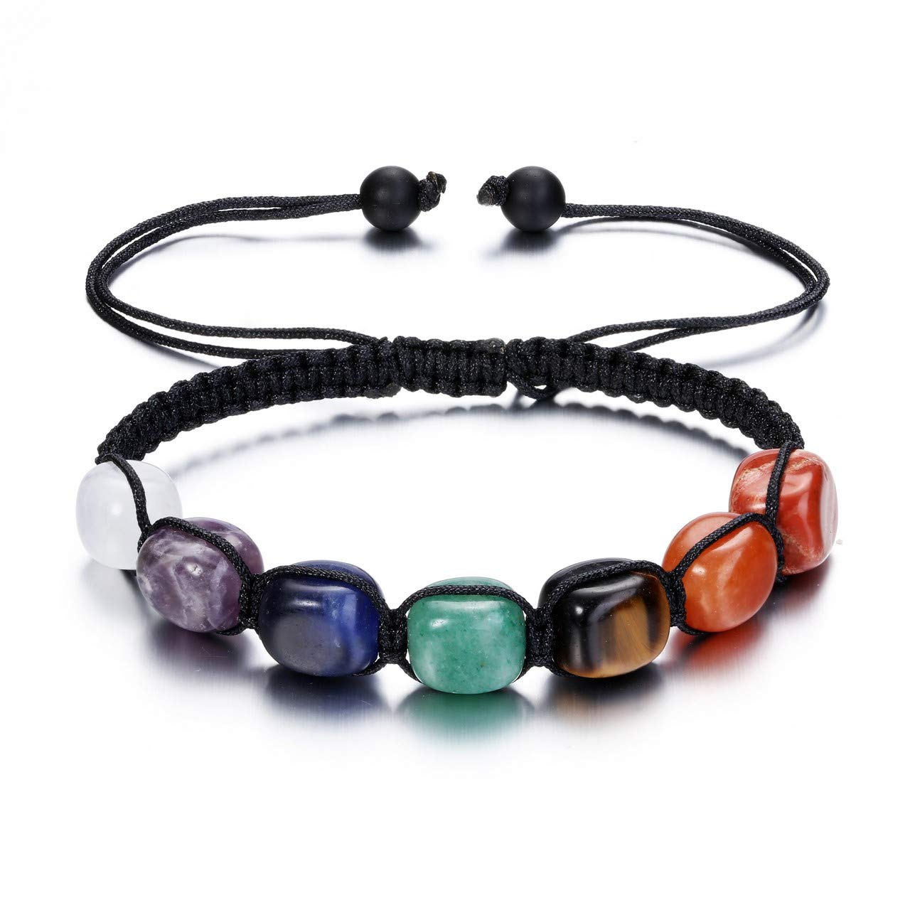 Jovivi 7 Chakra Reiki Healing Crystal Stretch Bracelet Natural Gemstone Energy Balancing Yoga Beads Bracelet Braided Rope for Women