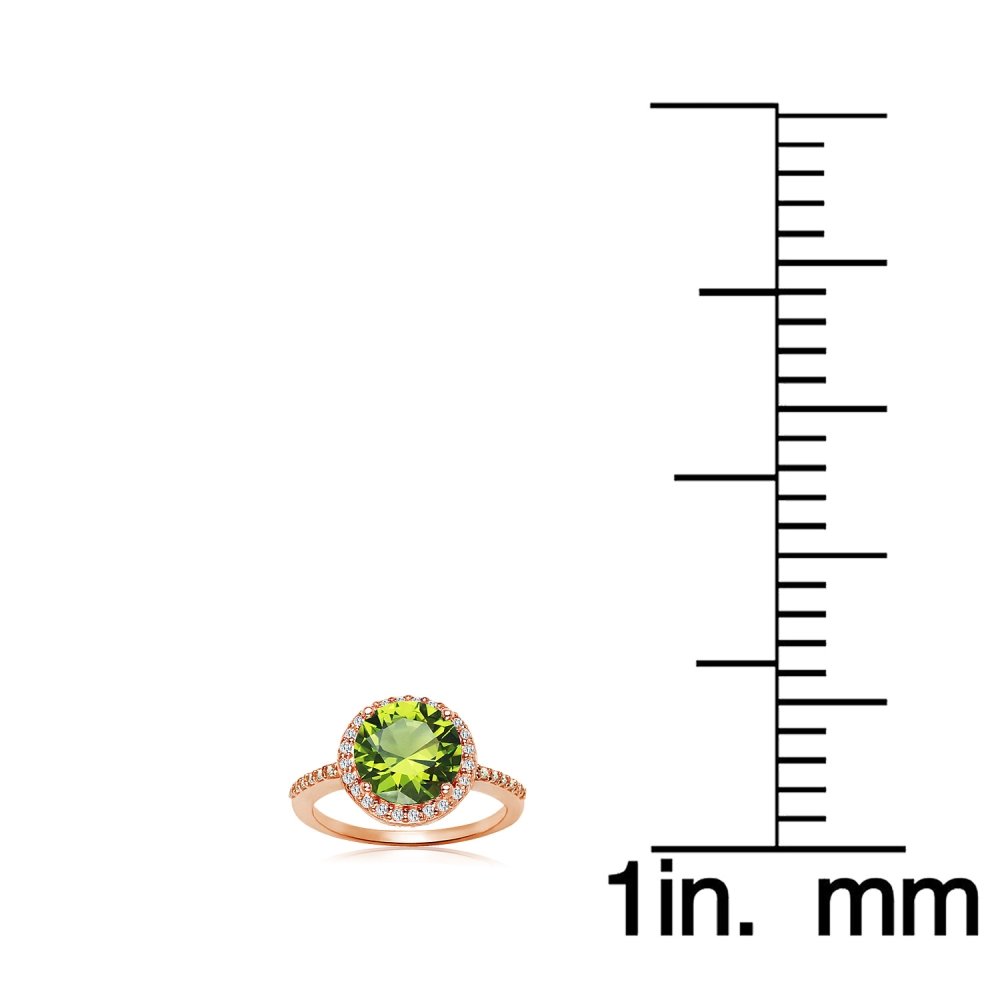 Ice Gems Rose Gold Flashed Silver Simulated Peridot and Cubic Zirconia Round Halo Ring, Size 7