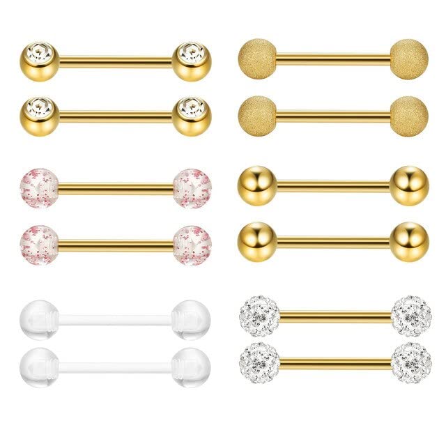 Oyalma 12PCS Industrial Barbell Ring 14G Tongue Nipple Bar Piercing Tragus Helix Ear Piercing Body Jewelry - 12mm - A-25532