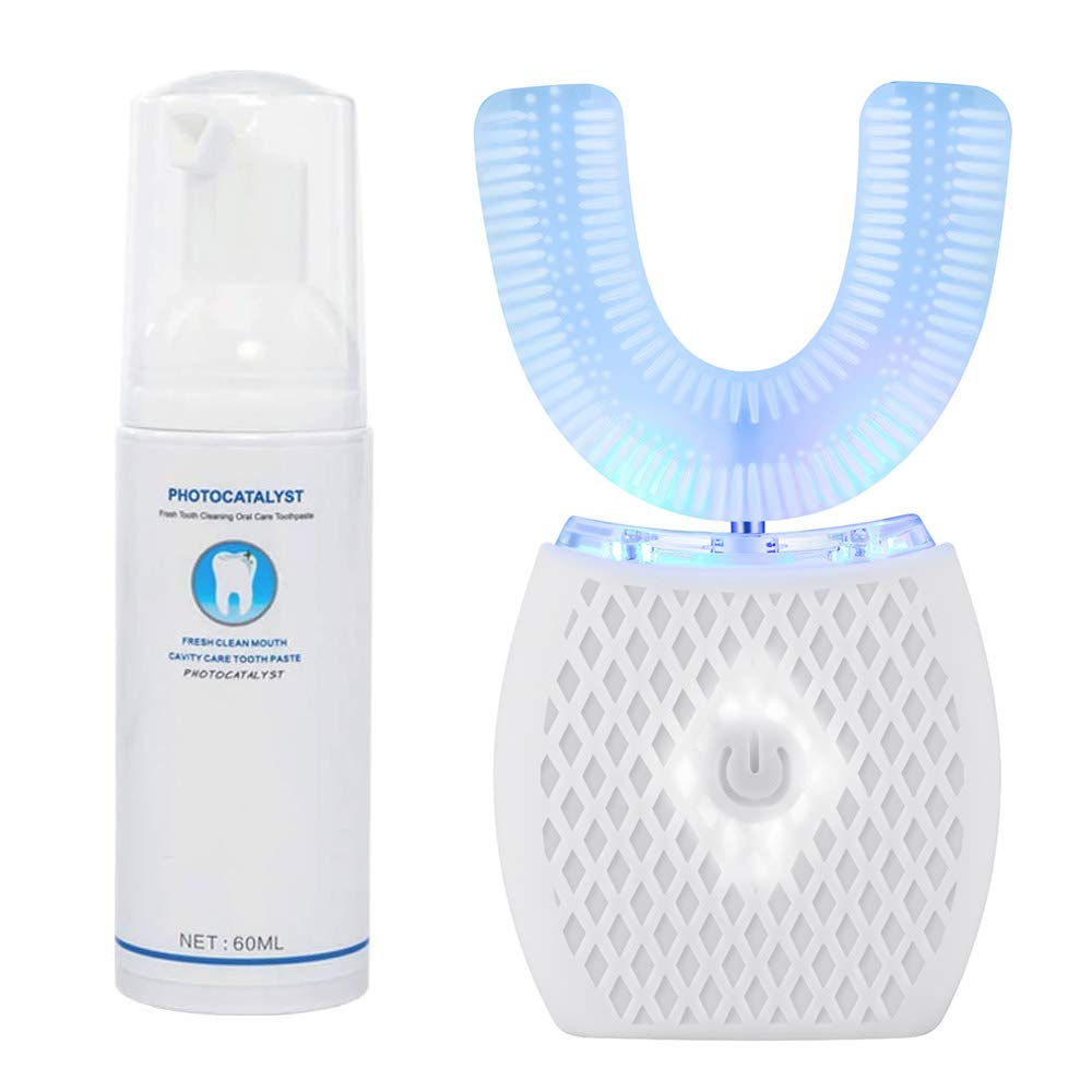 Rolg Ultrasonic Automatic Toothbrush,Ultrasonic Electric Toothbrush and 30'' Automatic Timer, 360 Toothbrush Wireless Charging Toothbrush Washable Travel Home Dual-use, White