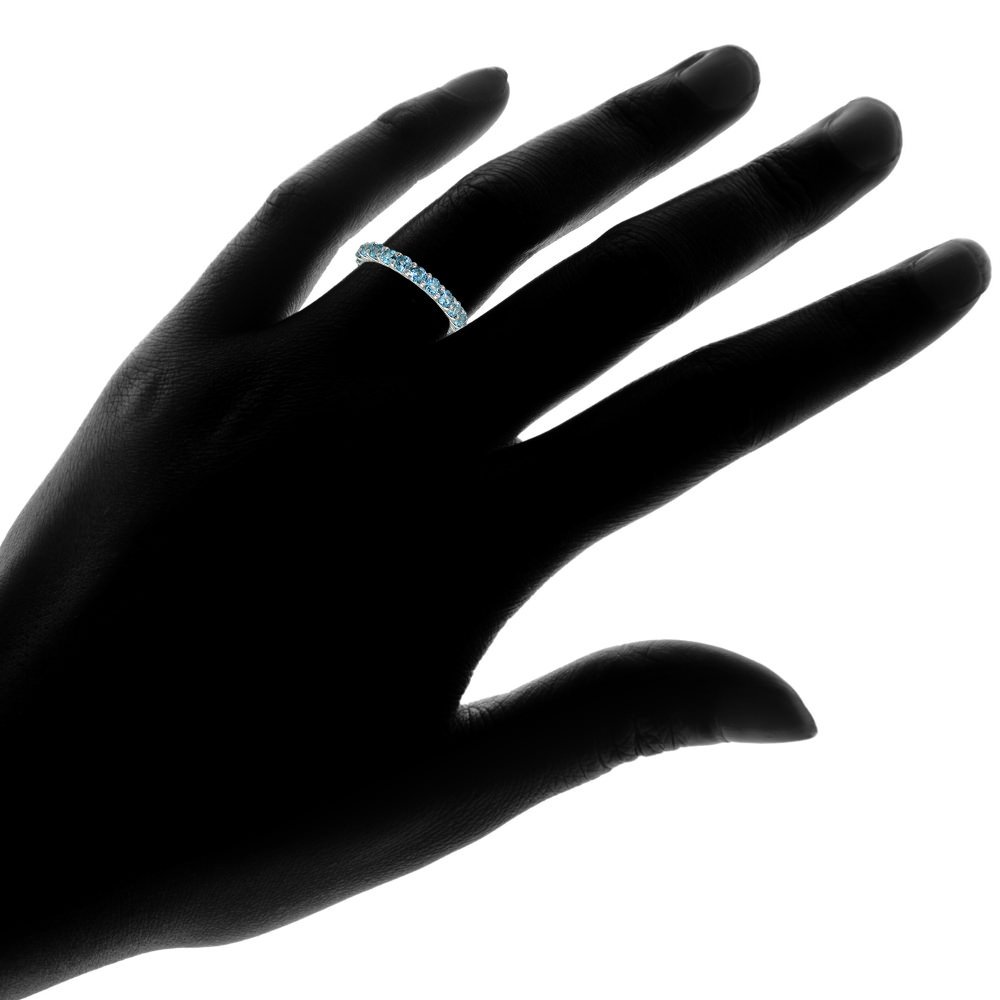 Ice Gems Sterling Silver Swiss Blue Topaz 3mm Round-cut Eternity Band Ring, Size 8