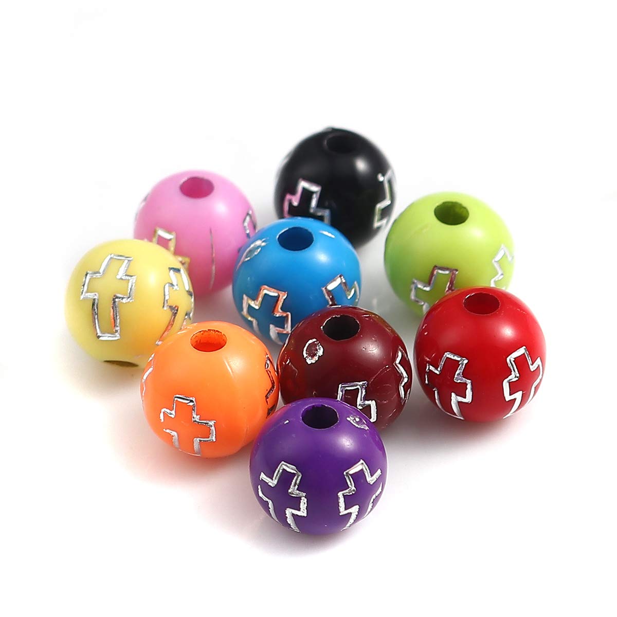 JGFinds Small Round Spacer Beads - 500 Pack, 8mm (1/3 Inch) with 2mm Hole, Acrylic, DIY Jewelry Making Supplies, (Colorful Cross)