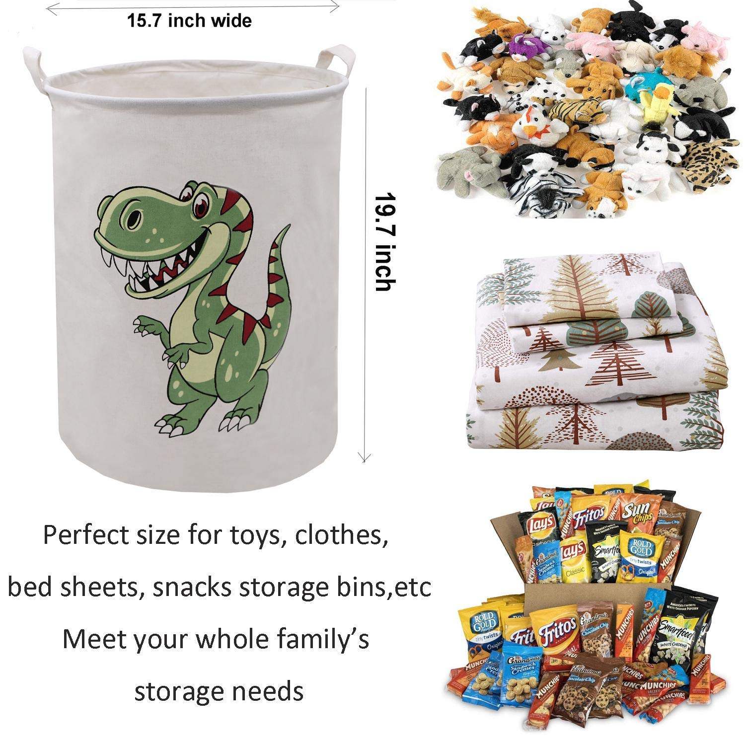 Large Laundry Hamper, ZUEXT Waterproof, Freestanding Laundry Hamper, Collapsible Tall Clothes Hamper with Handles for Clothes Toys in the Dorm and Fam(Green Dinosaur, 63L)