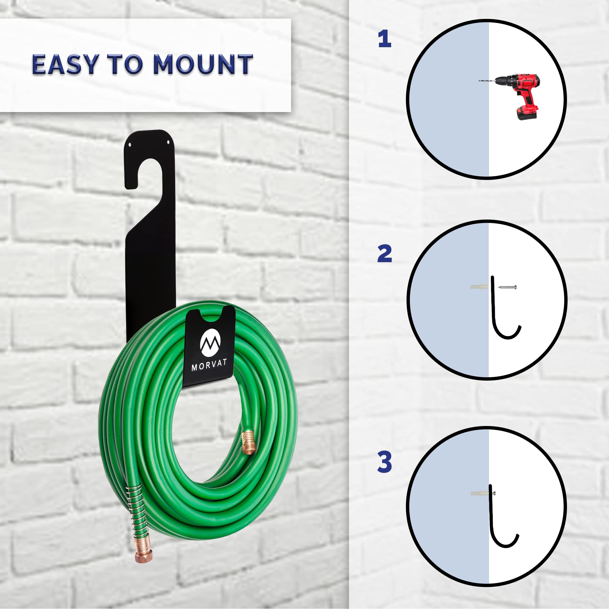 Morvat Premium 150 Ft Hose Hanger with Rust Resistant Metal, Organize Your Garden, Garage & Outdoor Storage Area, Wall Mount Holder or Hang/Hook Over Water Spigot with Included Screws