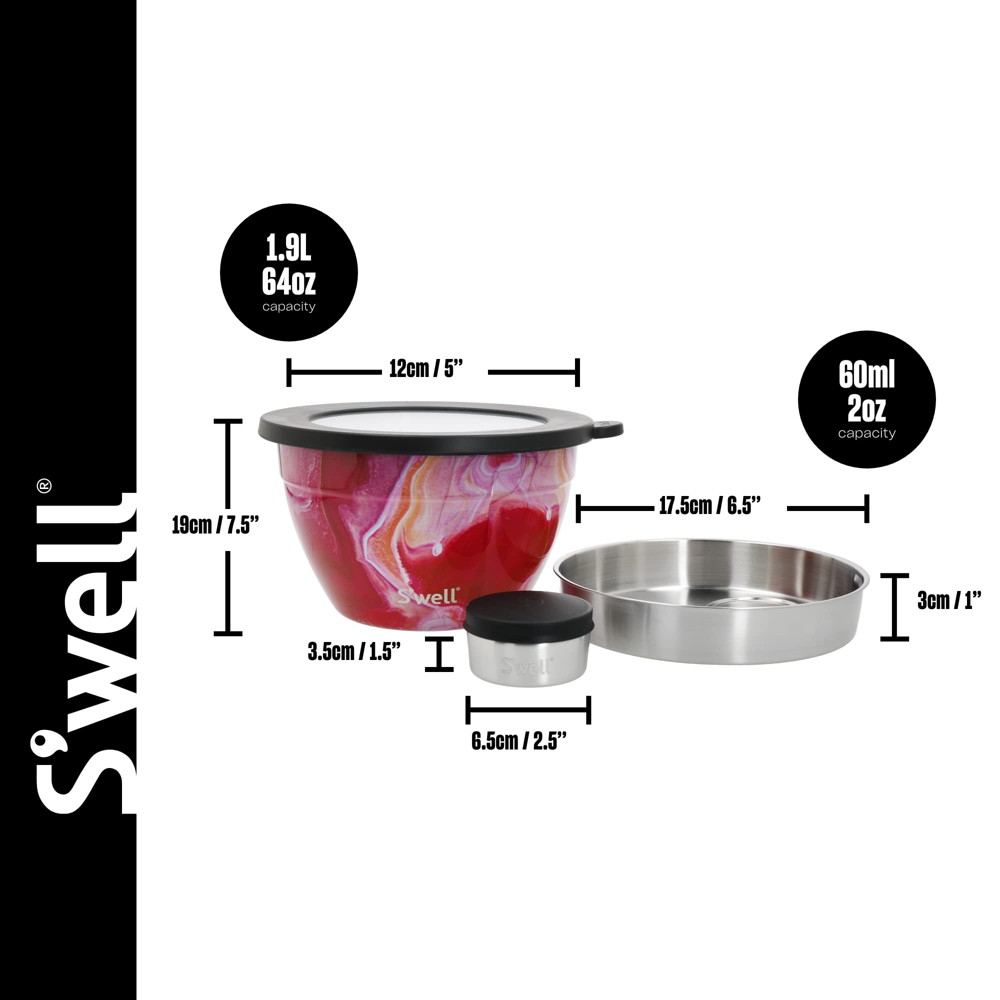 lifetime brands europe limited S'well Salad Bowl Kit, Rose Agate, 1.9L - Salad Lunch Box with Condiment Container and Removable Tray - Leak-Proof and Dishwasher Safe