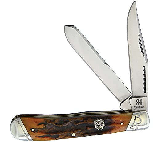 Rough Rider Brown Stag Bone Handle Trapper Stainless Open Folding Blades Pocket Knife 1789 Outdoor Survival Hunting Knife for Camping by Survival Steel