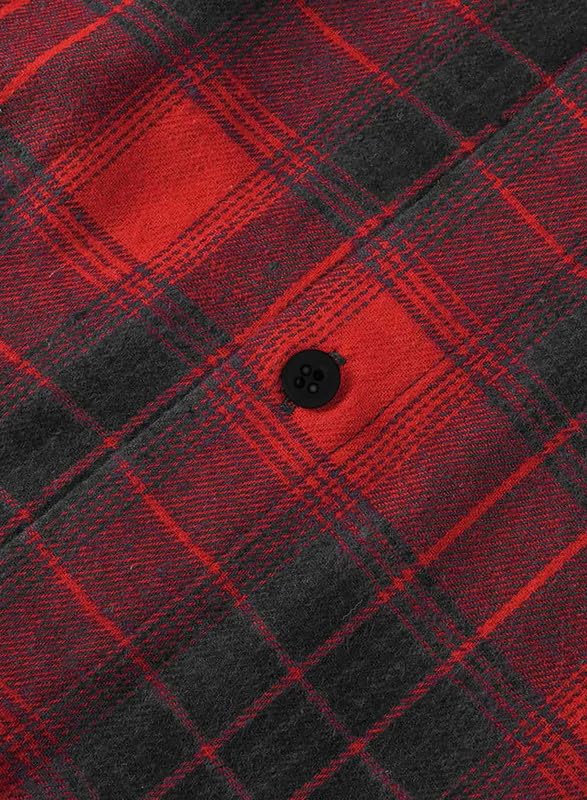 JMIERR Flannel Hoodies for Men Casual Button Down Plaid Long Sleeve Lightweight Winter Shirts Jackets,US 46 (XL),0Red