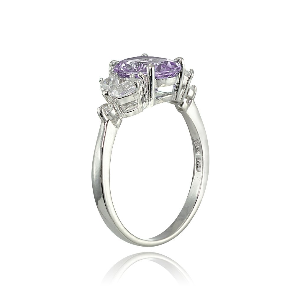 Ice Gems Sterling Silver Amethyst and White Topaz Oval Ring Size 10