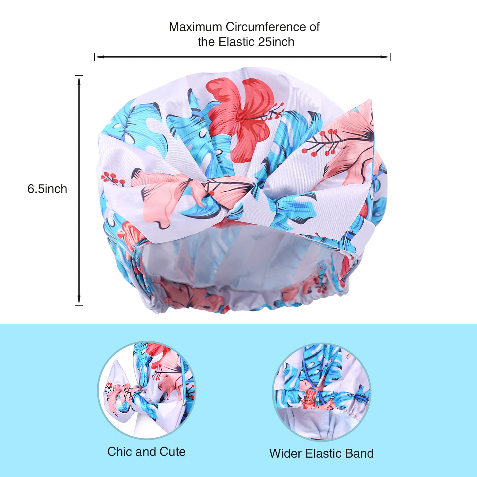 Uohhguy Shower Cap, Luxury Shower Caps For Women, Reusable, Waterproof, Adjustable (Tropical)