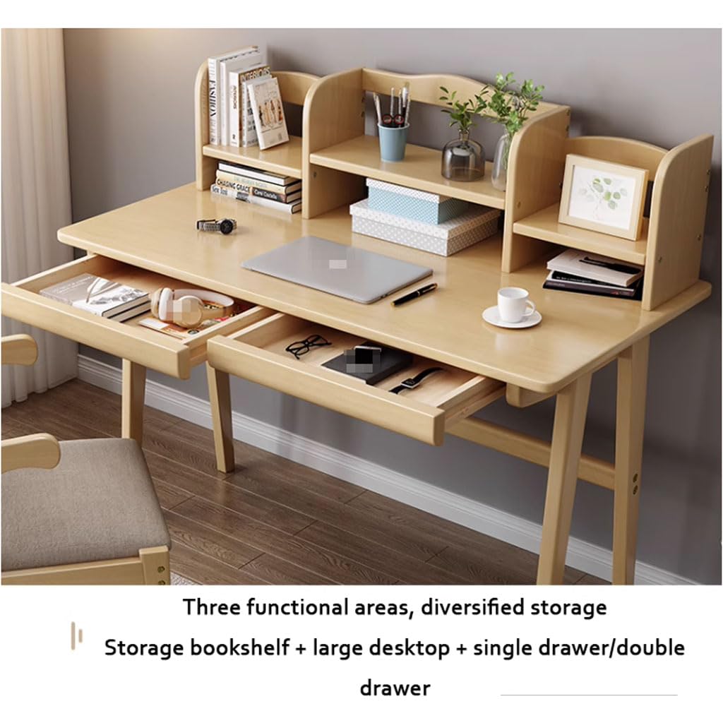 JITEM Computer Desk W/Bookshelf Wooden Home Office Writing Desk Modern Makeup Vanity Desk Workstation Laptop Table for Bedroom