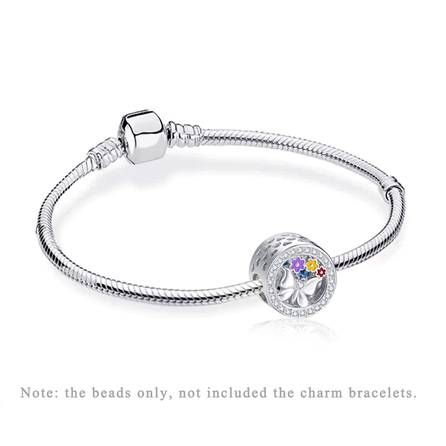 KINGWHYTE Buttefly Charm Beads S925 Sterling Silver Butterfly Beads Diy Pendant Charm Beads Jewelry Gifts for Women