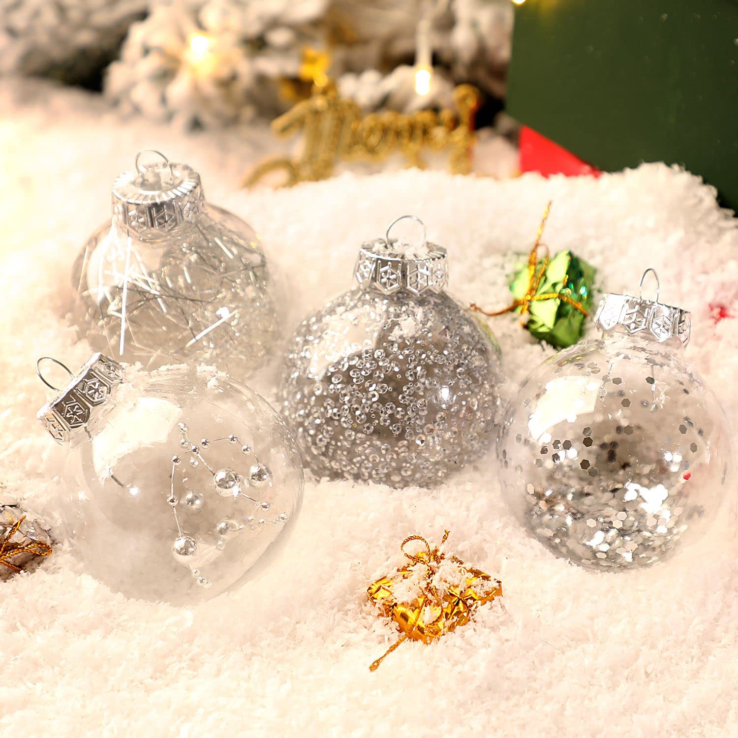 Lanpn Christmas Ornaments Set for Tree Decorations, Shatterproof Unbreakable Clear Plastic Balls Baubles Bulk for Xmas Decor (Silver, 2.8"/24pcs)