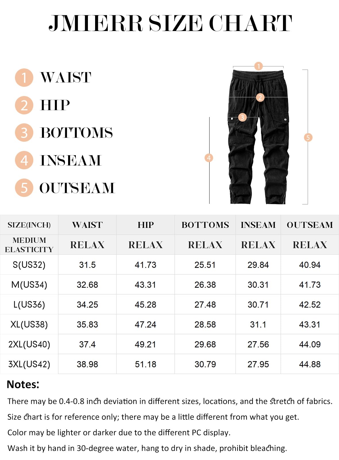 JMIERR Mens Casual Corduroy Pants Elastic Waist Drawstring Joggers Bell Bottom Pants with Flap Pockets Slim Fit, US 32(S), E3 Khaki