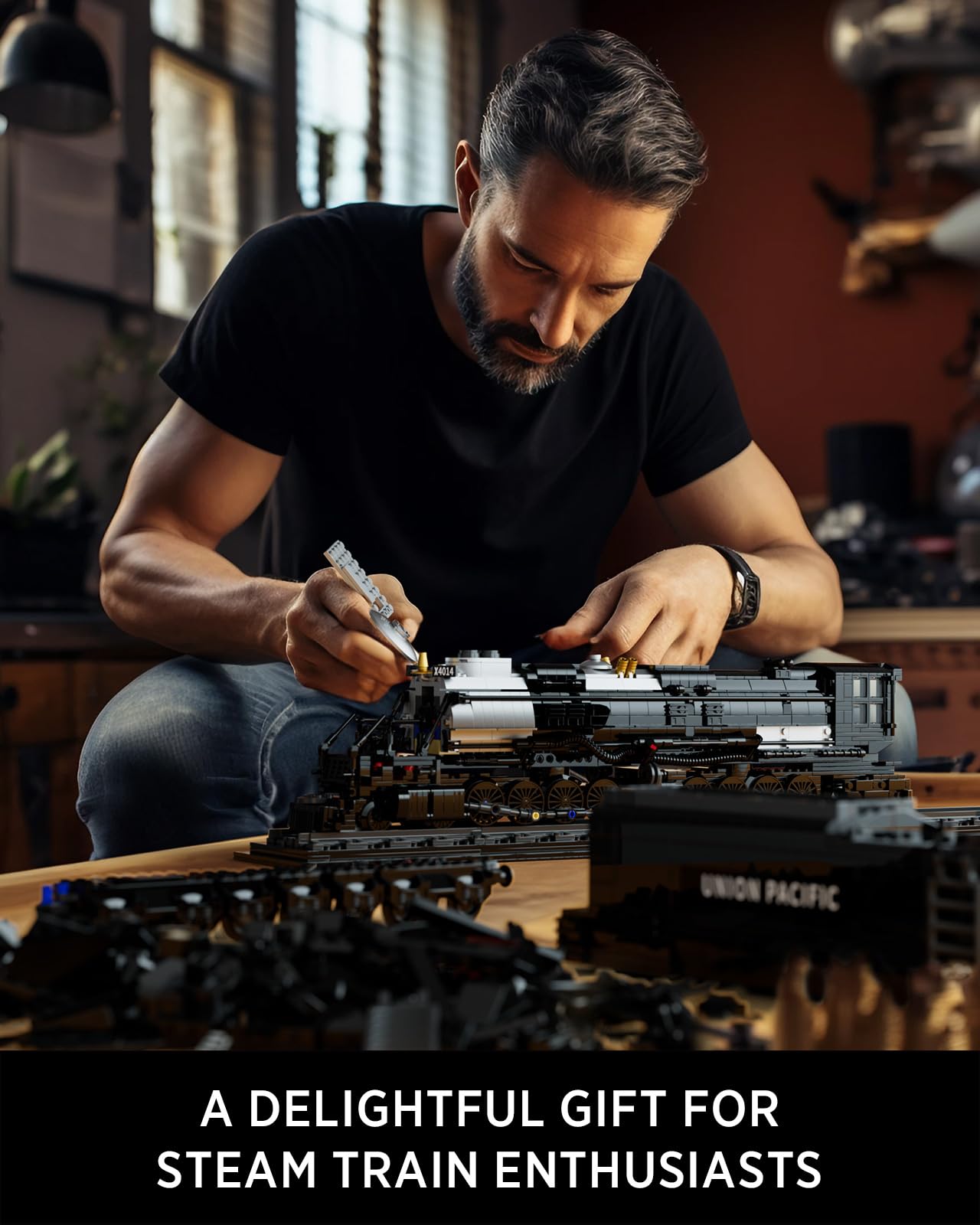 Nifeliz Badboy Steam Train Building Kit, Collectible Steam Locomotive Display Set, Large Train Set with Train Tracks, Top Present for Train Lovers (1608 PCS)
