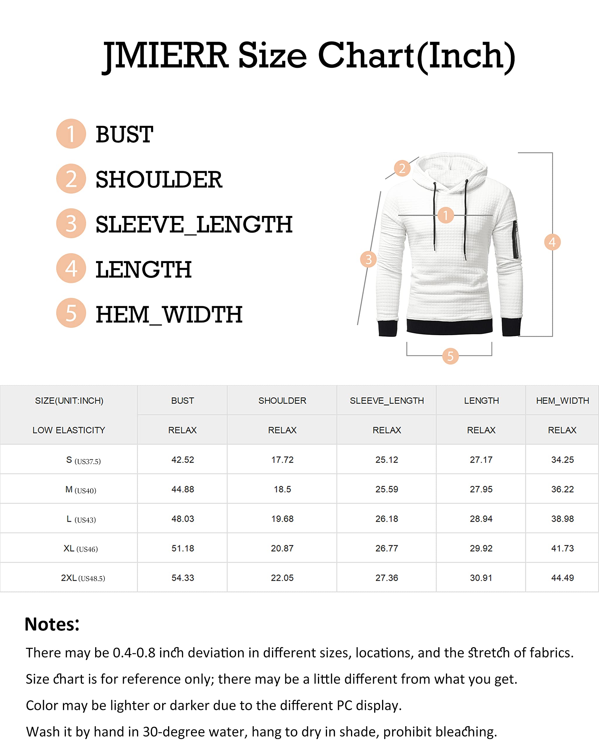 JMIERR Mens Hooded Sweatshirt Long Sleeve Drawstring Waffle Knit Hooded Fall Hoodie with Kanga Pocket, US 43(L), White