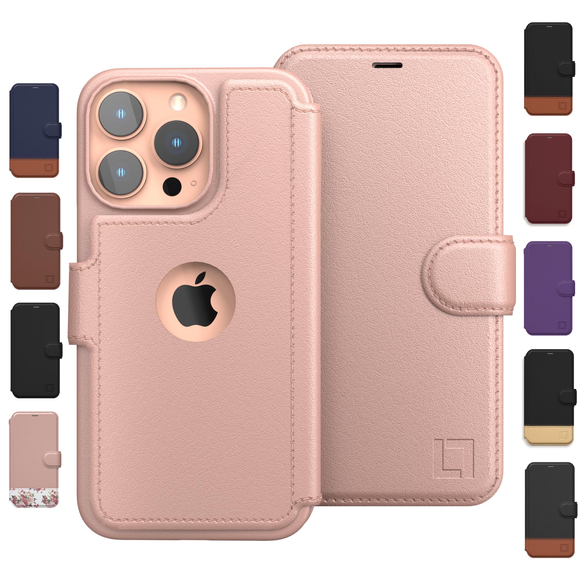 LUPA Legacy iPhone 13 Pro Wallet Case - Case with Card Holder - [Slim + Durable] for Women and Men - iPhone 13 Pro Flip Cell Phone case - Faux Leather - Folio Cover - Rose Gold