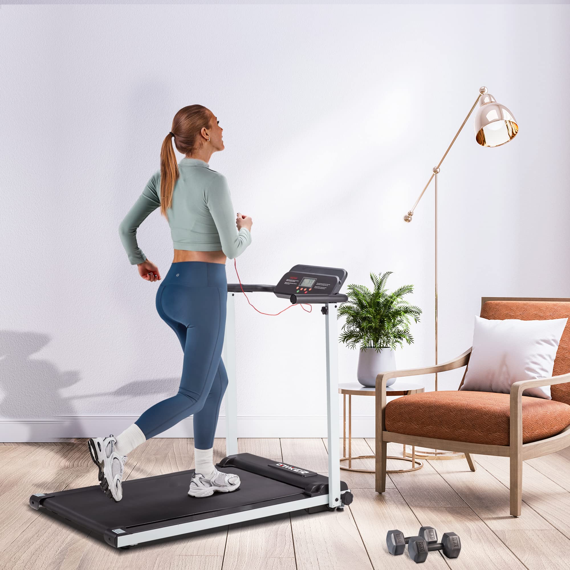 MELLCOM Folding Treadmill, 2.0HP Under Desk Electric Treadmill with LCD Display & Auto Stop Safety Function, 220lbs Capacity Installation-Free Black Treadmill Home for Gym Running Jogging Walking