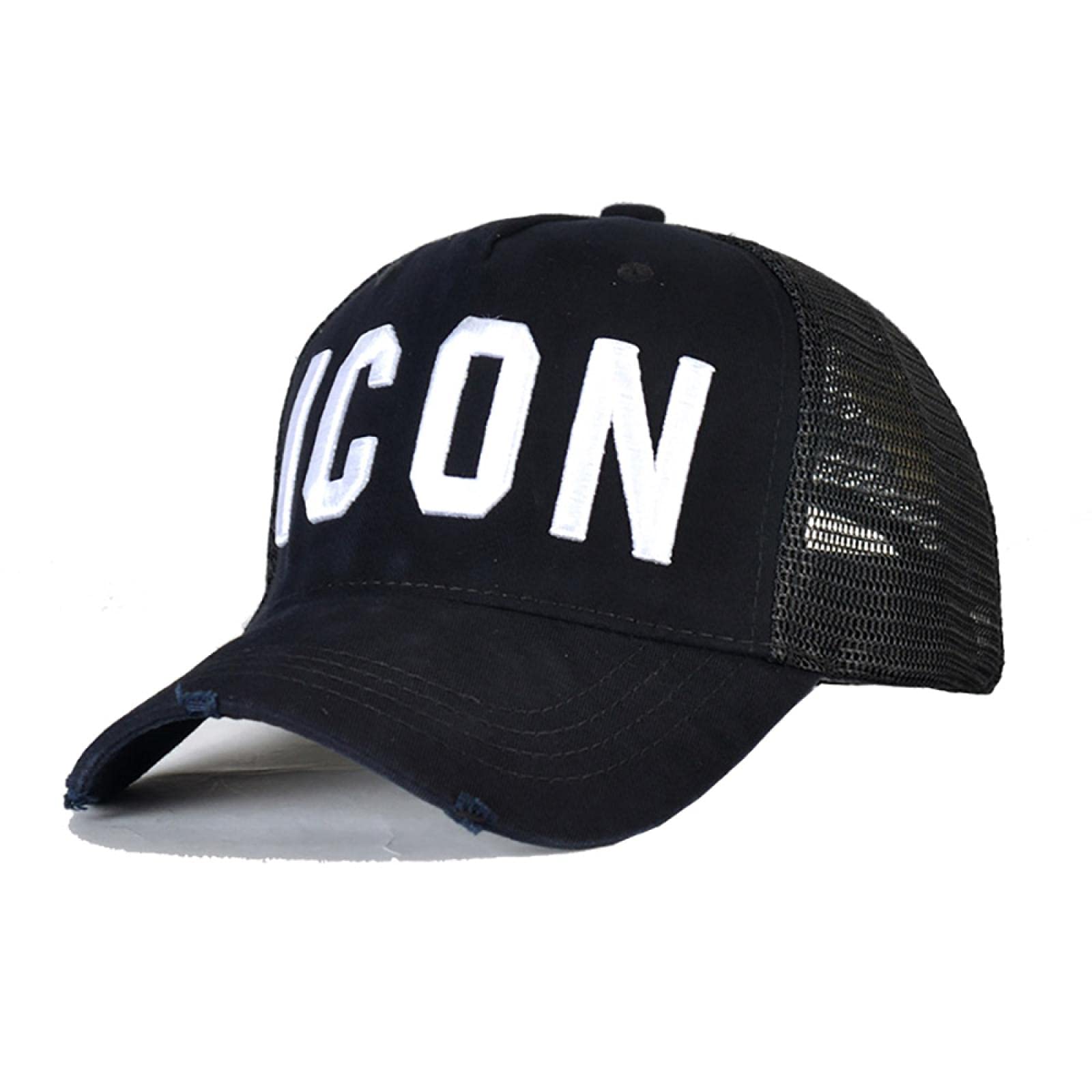 Mesh Cap Embroidered Baseball Cap, Icon Letter Cotton Solid Color Hat, Trucker for Men and Women Black White, One Size