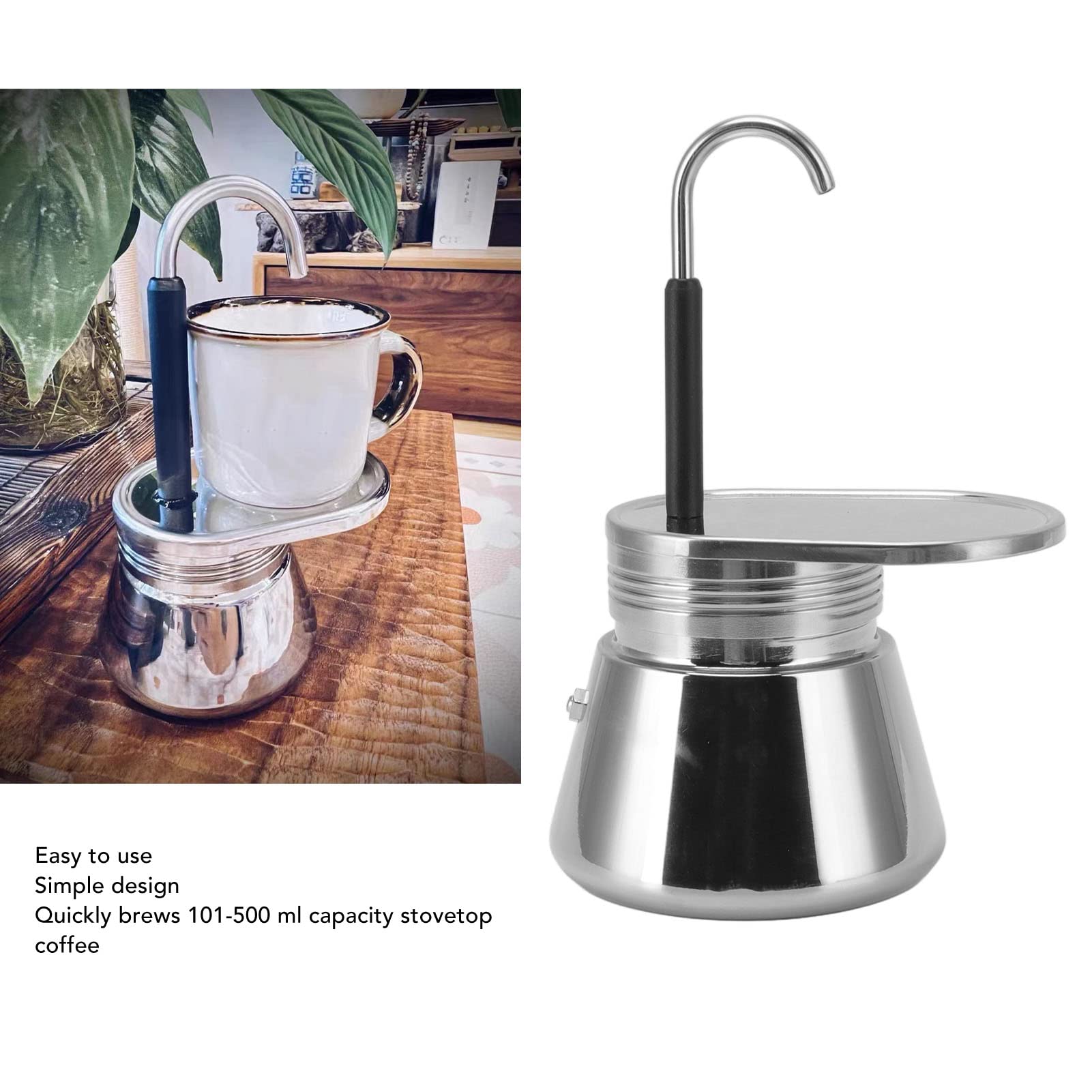 Moka Pot - Stovetop Espresso Maker, Italian Coffee Maker Stainless Steel Moka Coffee Pot with 500ml Large Capacity, Easy to Operate & Compact, Silver