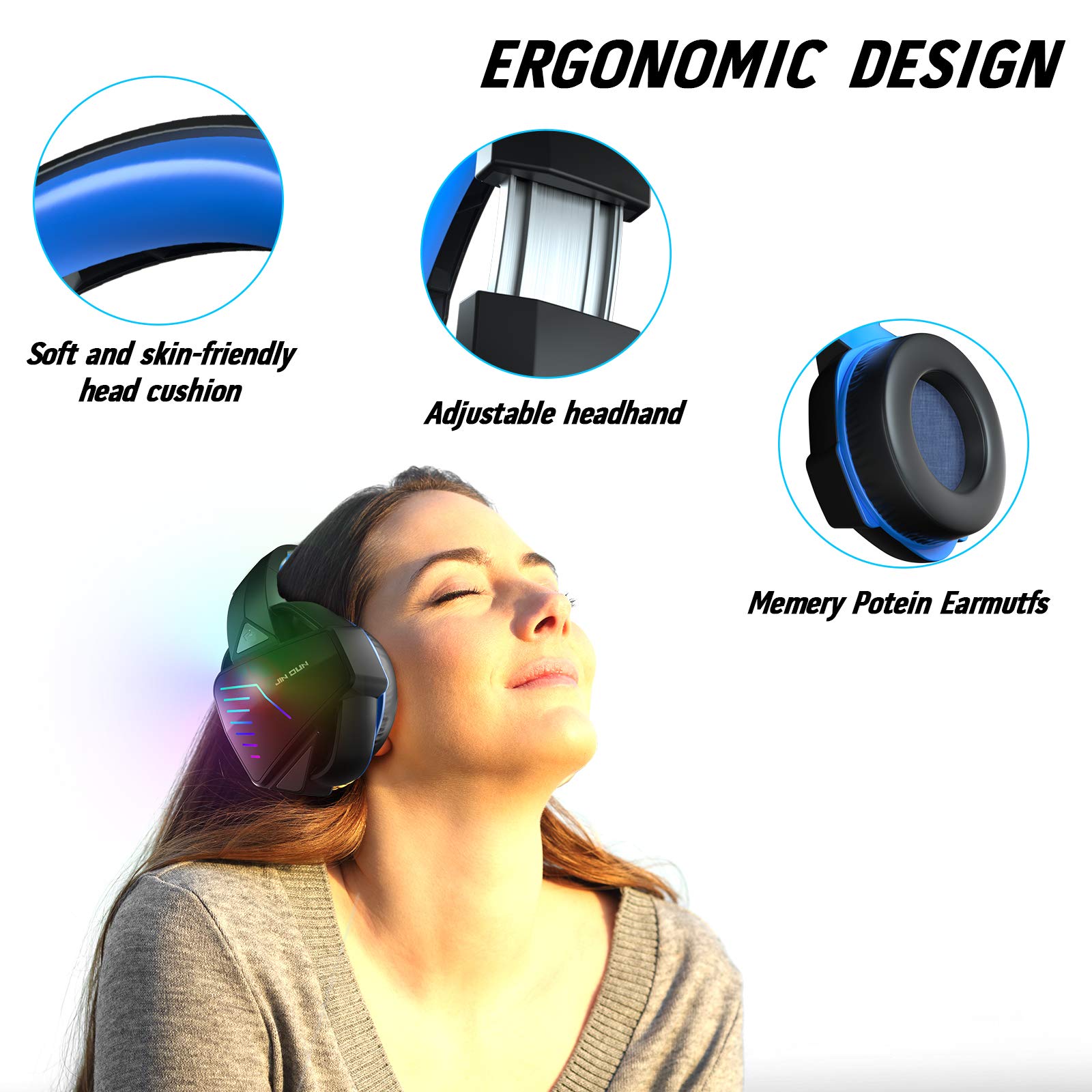JINDUN PS4 Gaming Headset Xbox One Headset with 7.1 Stereo Surround Sound Noise Canceling Over Ear Headphones with Mic PC Headset 50mm Drivers Compatible with Xbox One/Switch/PC/PS3/Mac/Laptop
