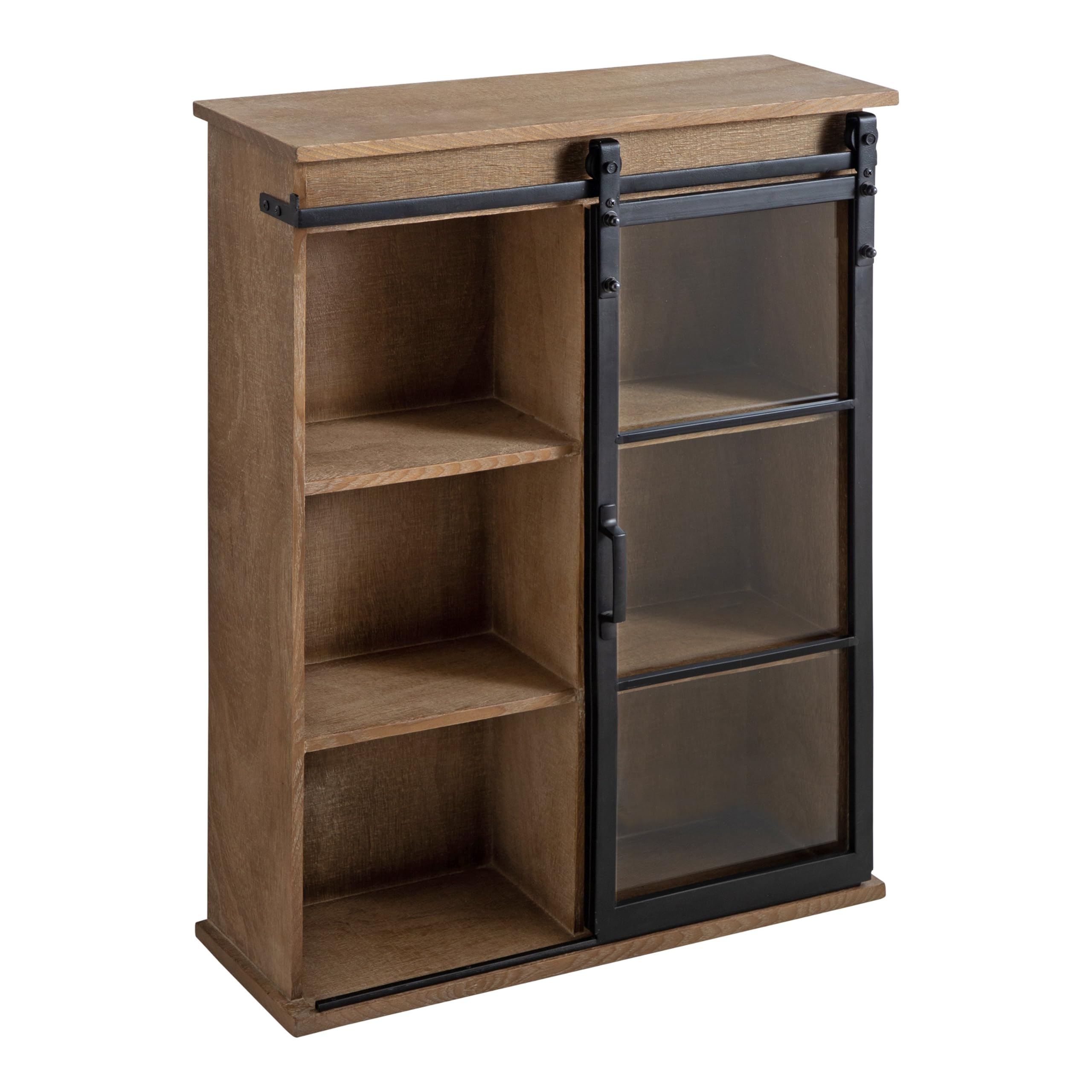 Kate and Laurel Barnhardt Decorative Wooden Wall Cabinet with Sliding Glass Door, 22" x 28", Rustic Brown, Barndoor Modern Farmhouse Storage