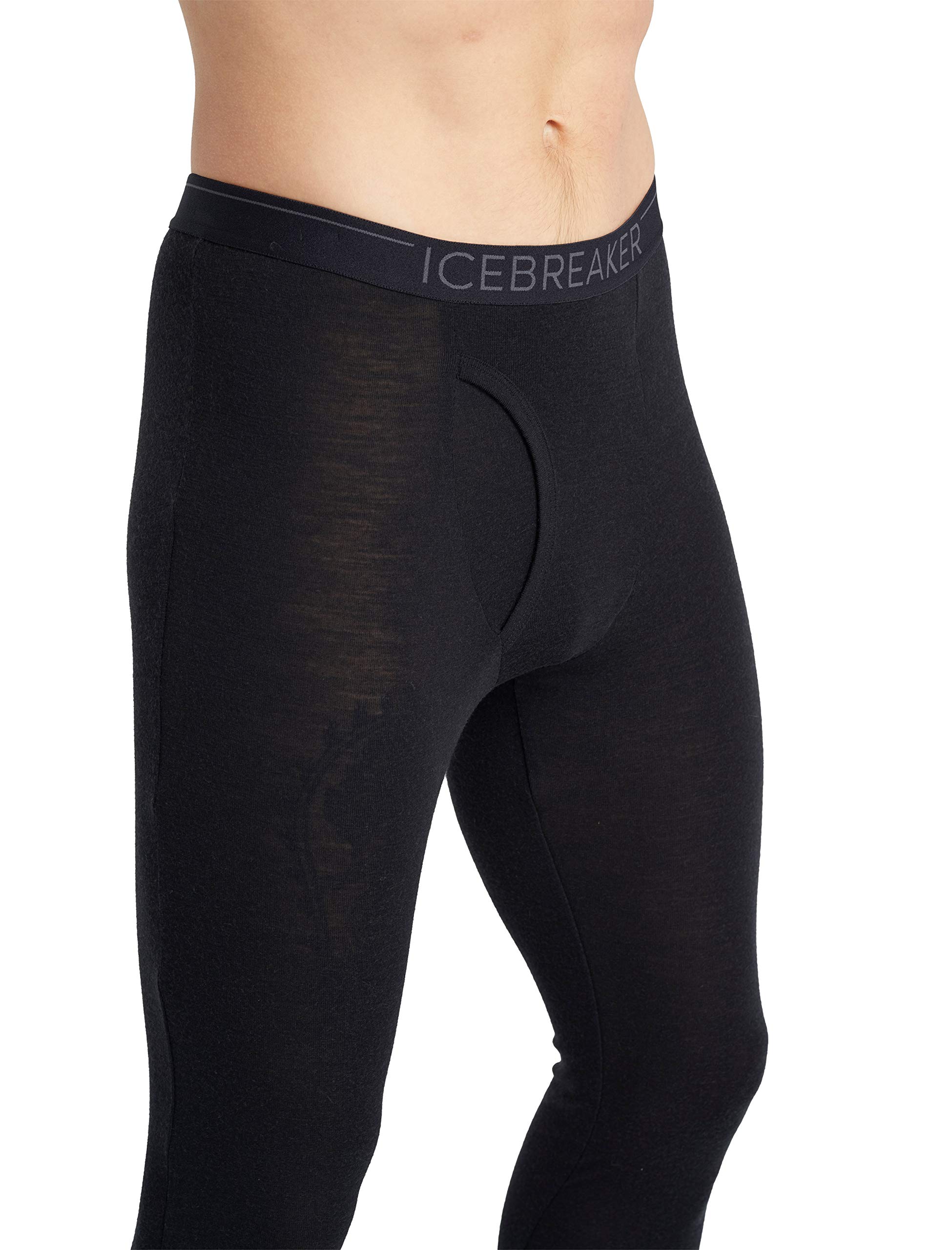 Icebreaker Merino Wool 175 Everyday Men’s Cold Weather Leggings with Fly - Thermal Underwear for Men with Contoured Slim Fit - 100% Merino Wool Base Layer - Premium Long Johns - Black - Large