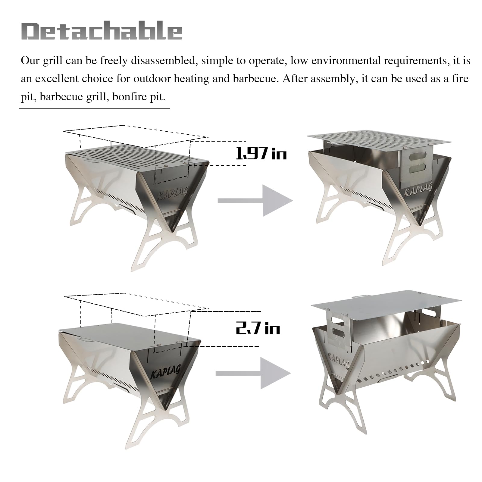 KPALAG Big Size Detachable Charcoal Grill, Portable BBQ Grill, Foldable Camping Fire Grill,Heavy Duty Outdoor Grill Smoker, Fire Pit for Camping, Outdoor Heating, and Picnic With Carry Bag