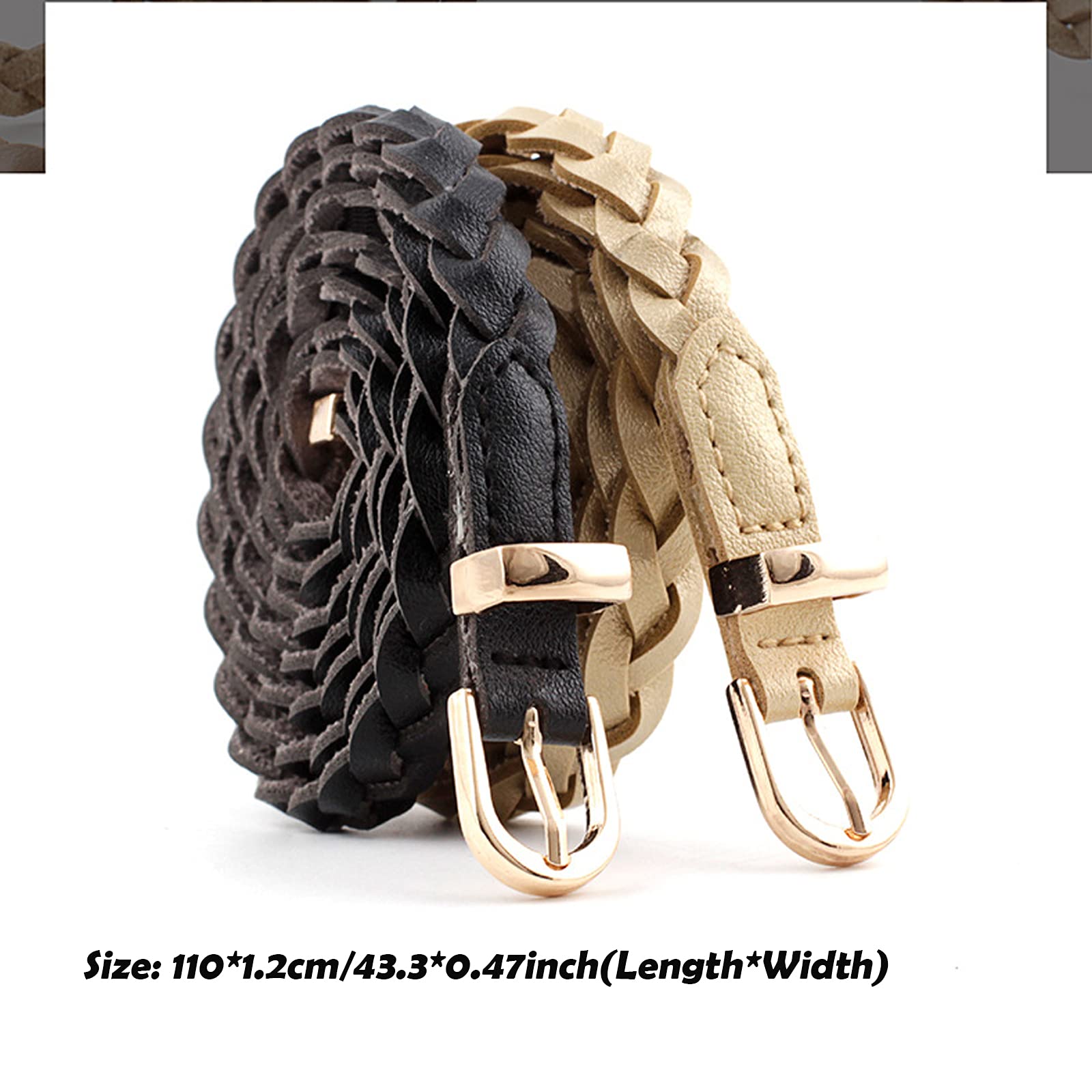 LARATH Women's Braided Leather Thin Belt Skinny Woven Waist Belts with Metal Buckle