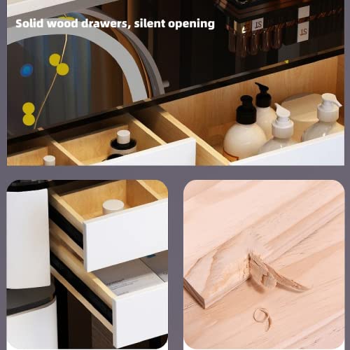 ZGNBSD Vanity Desk - Makeup Vanity with Bluetooth Speaker and Wireless Charging Station, Includes Cute Vanity Mirror and Seat, Vanity with 5 Drawers, Solid Wood, for Her (Grey)