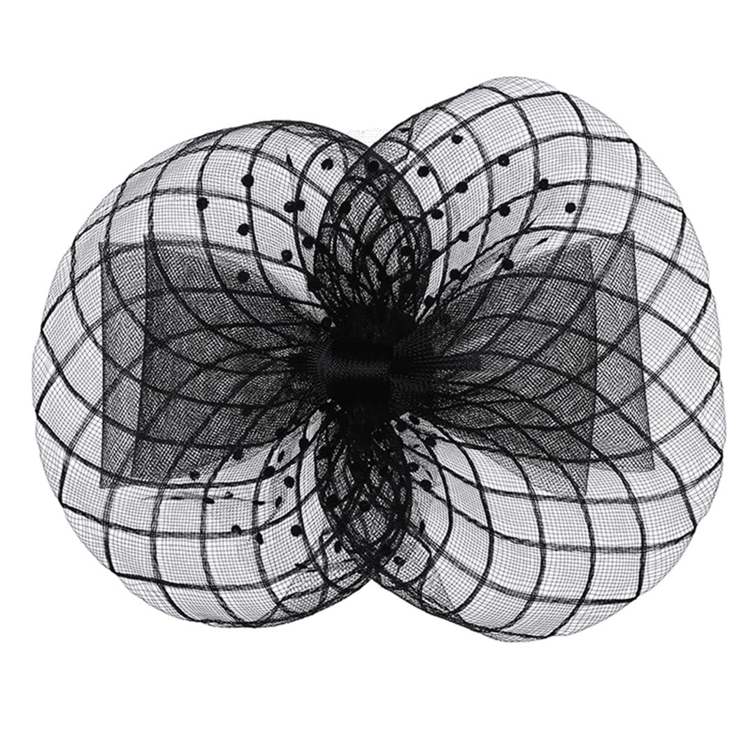 Mesh Topper Big Bow Solid Black Hat Headband Hair Clip for Women Cocktail Tea Party Hat Wild Hair Accessory White