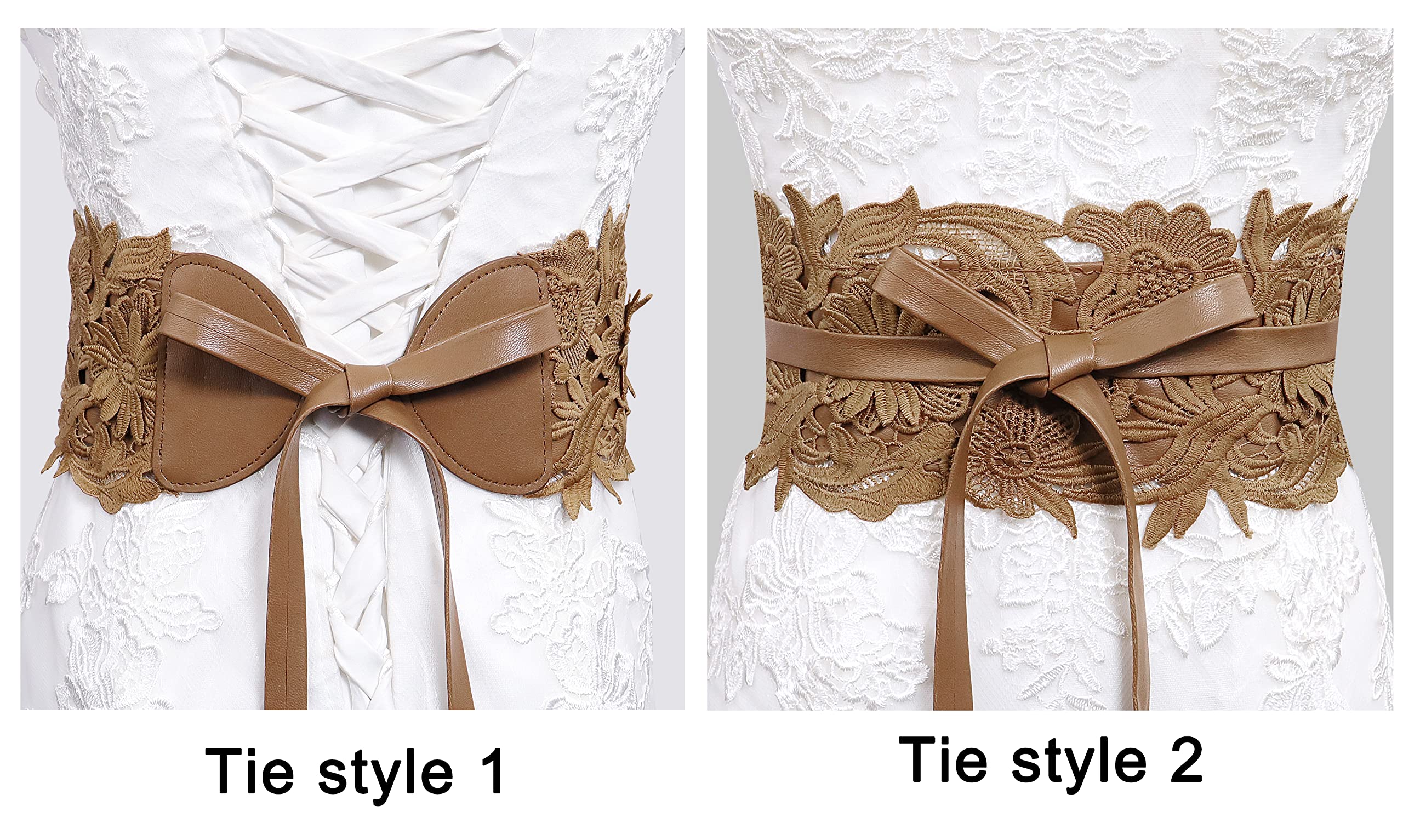 Lovful Women Faux Leather Lace Belt,Wide Wrap Around Obi Belt,Self Tie Boho Band Waist Belt,Khaki