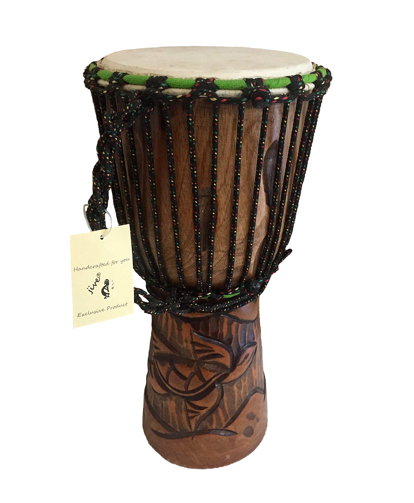 JIVE Djembe Drum African Bongo Congo Wood Drum Deep Carved Solid Mahogany Goat Skin Professional Quality 16" High (Turtle)