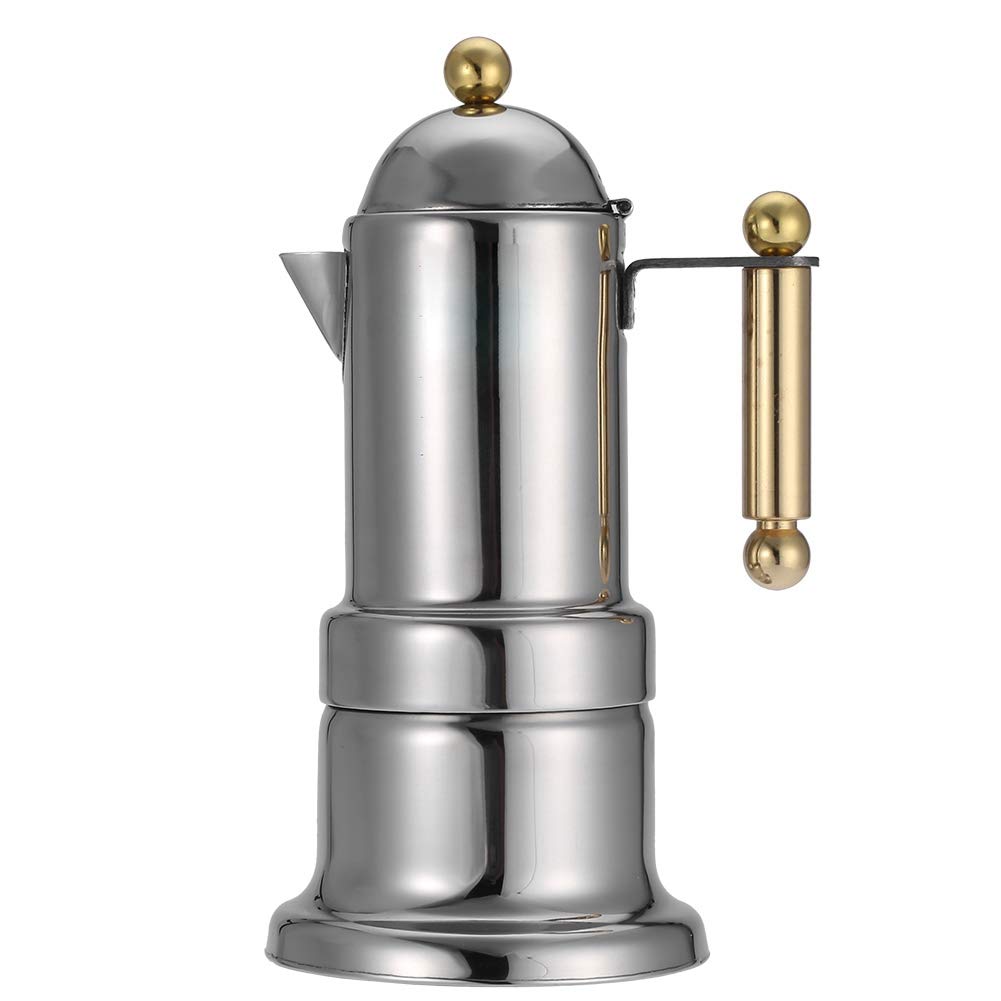 Moka Pot,Italian Coffee Maker Stainless Steel Moka Pot Stovetop Espresso Coffee Maker with Safety Valve 4 Cups Espresso Coffee Maker