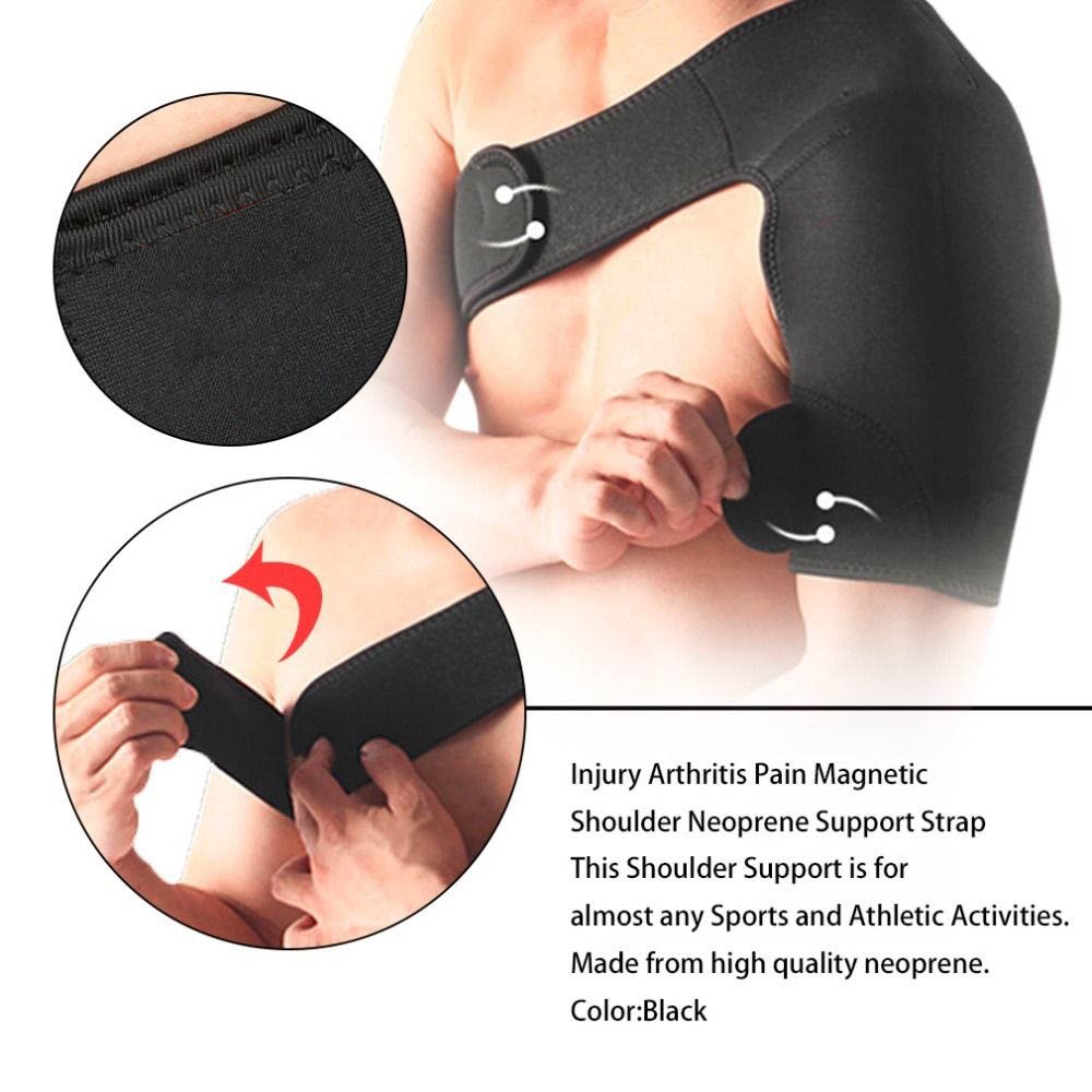 REHOC Shoulder Support Brace Back Strap Wrap Belt Band Pads Single Shoulder Adjustable Breathable Sports Care Left Shoulder Support Black